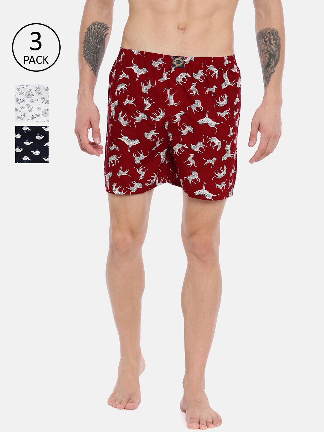 Buy Joven Men Pack Of 3 Printed Pure Cotton Boxers JB3P DLCYZB - Boxers ...