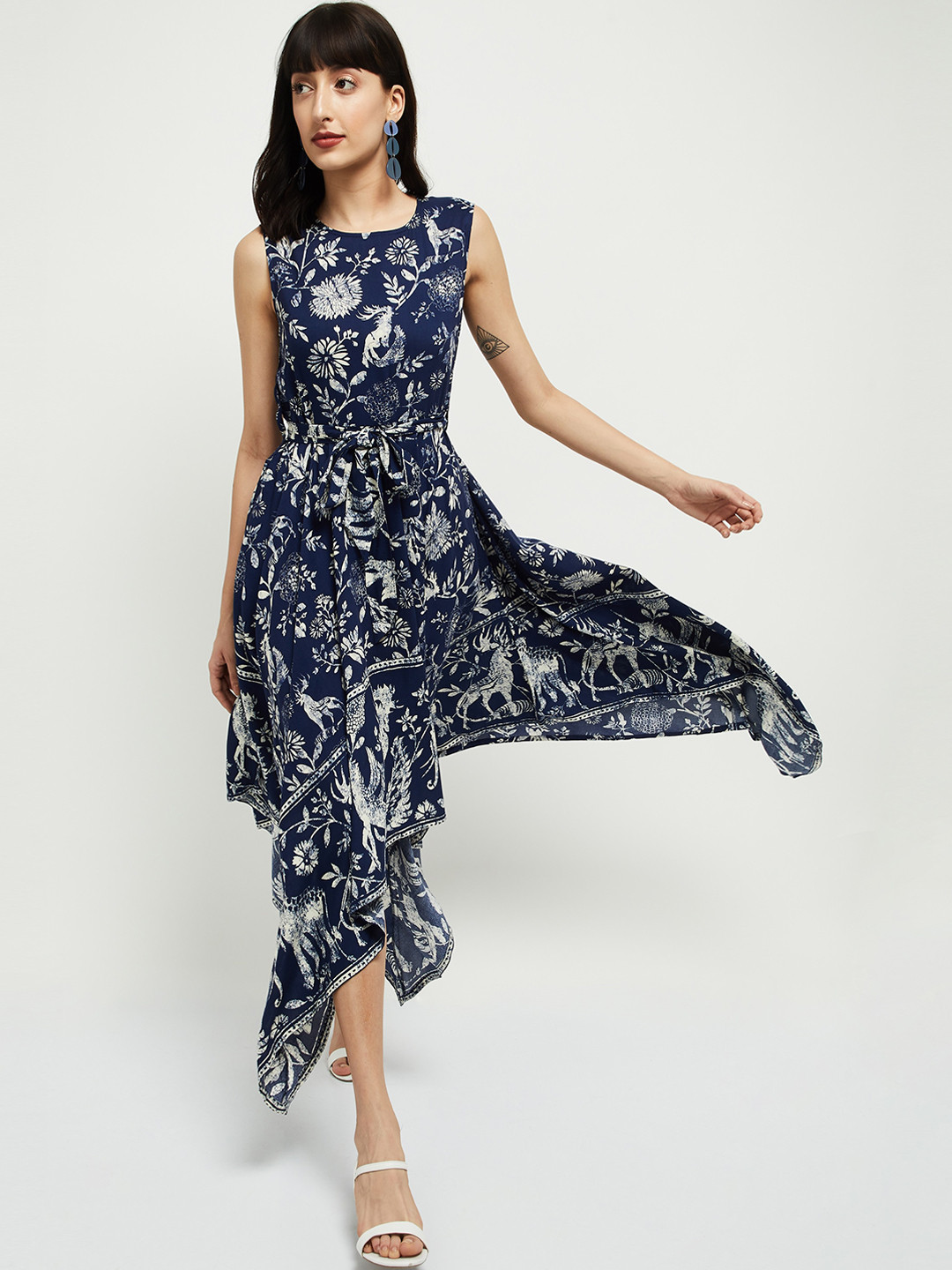 Buy Max Women Blue Printed Maxi Dress - Ethnic Dresses for Women ...