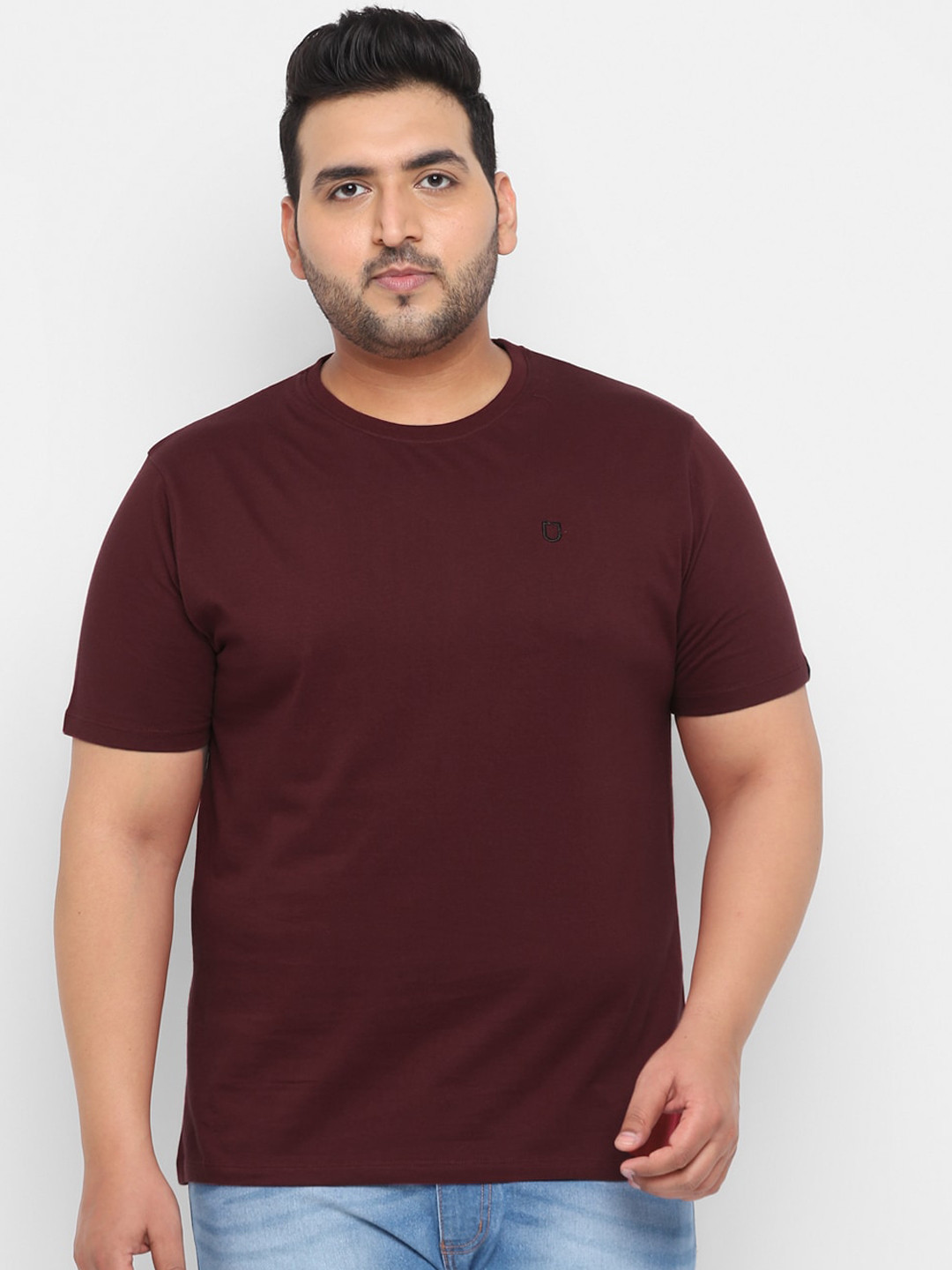 Buy Urbano Plus Men Maroon Solid Round Neck T Shirt - Tshirts for Men ...