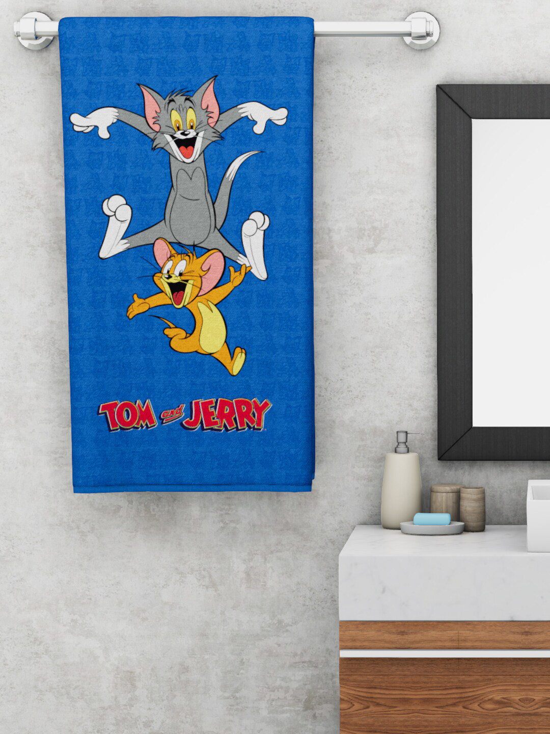 Buy BIANCA Unisex Kids Blue & Yellow Tom & Jerry Printed 380 GSM Bath ...