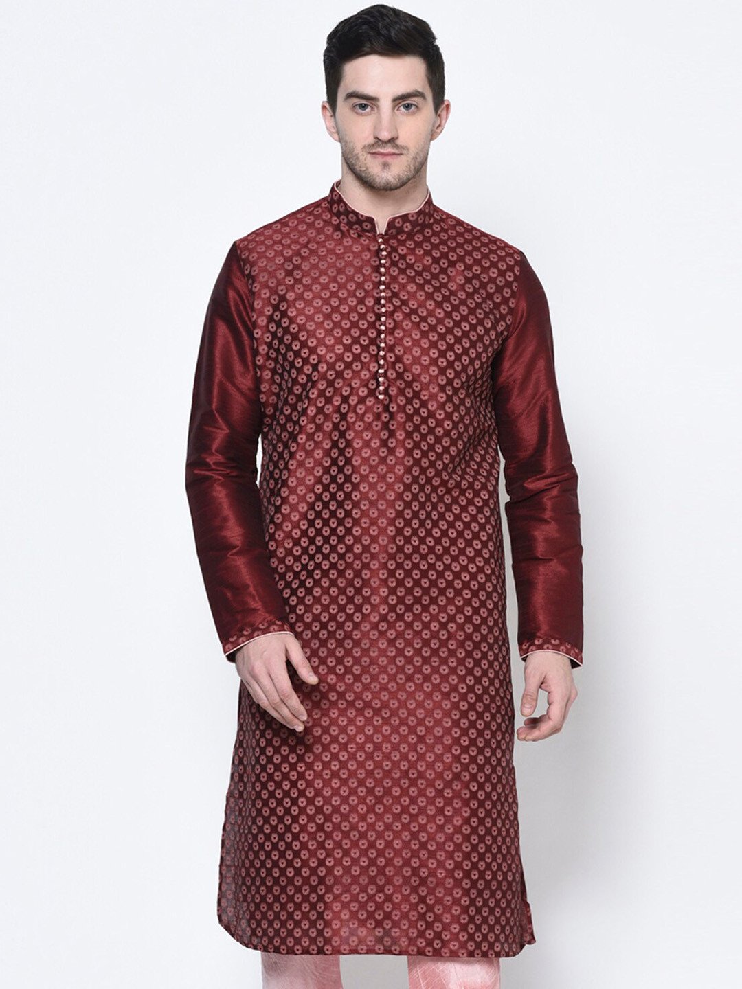 Buy DEYANN Men Maroon & Pink Printed Kurta With Pyjamas - Kurta Sets ...