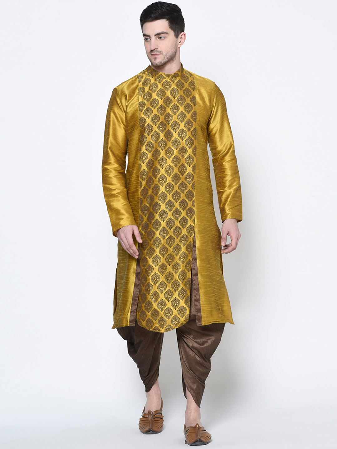 Buy DEYANN Men Yellow & Brown Printed Kurta With Patiala - Kurta Sets ...