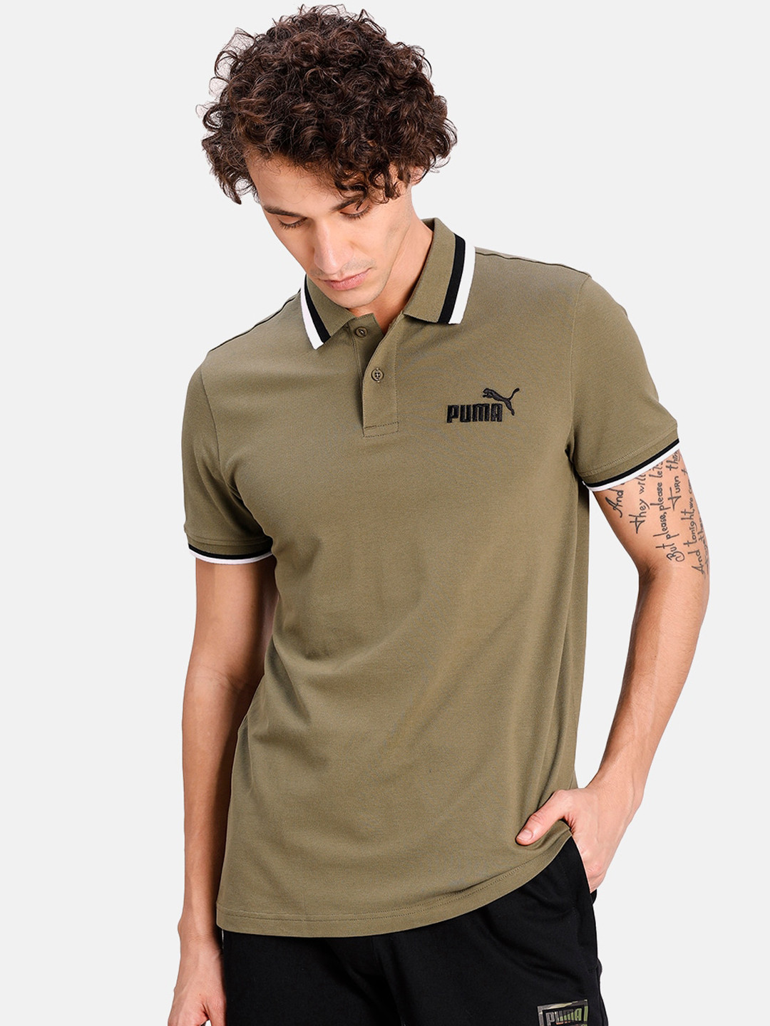 Buy Puma Men Olive Green Solid Polo Collar T Shirt - Tshirts for Men ...