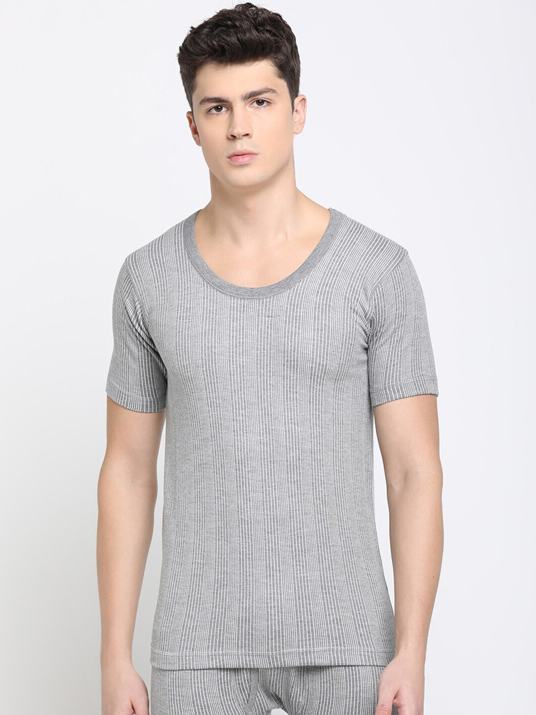 Buy DIXCY SCOTT Men Grey Melange Striped Thermal T Shirt - Thermal Tops ...