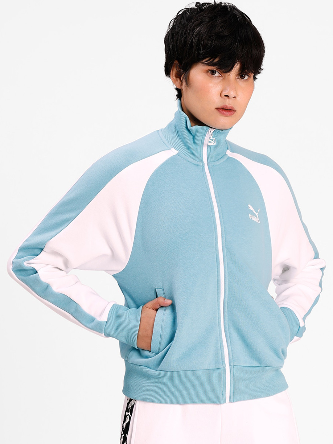 Buy Puma Women Blue & White Colourblocked Sporty Jacket - Jackets for ...