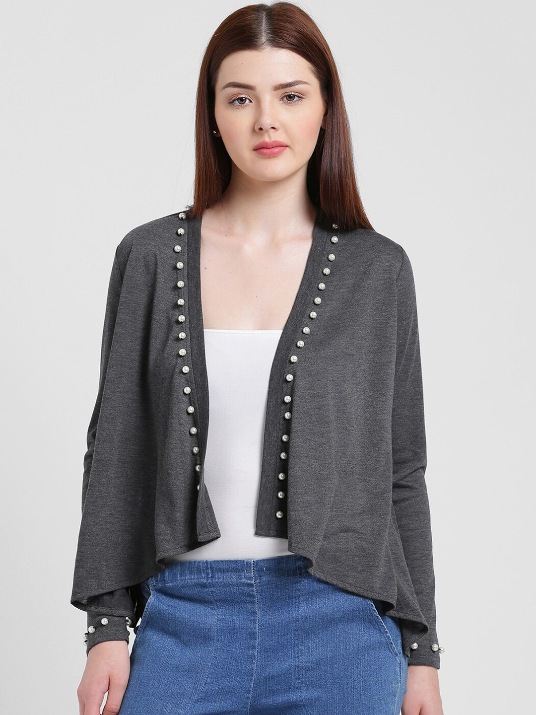 Buy Texco Women Charcoal Grey Solid Embellished Shrug - Shrug for Women ...