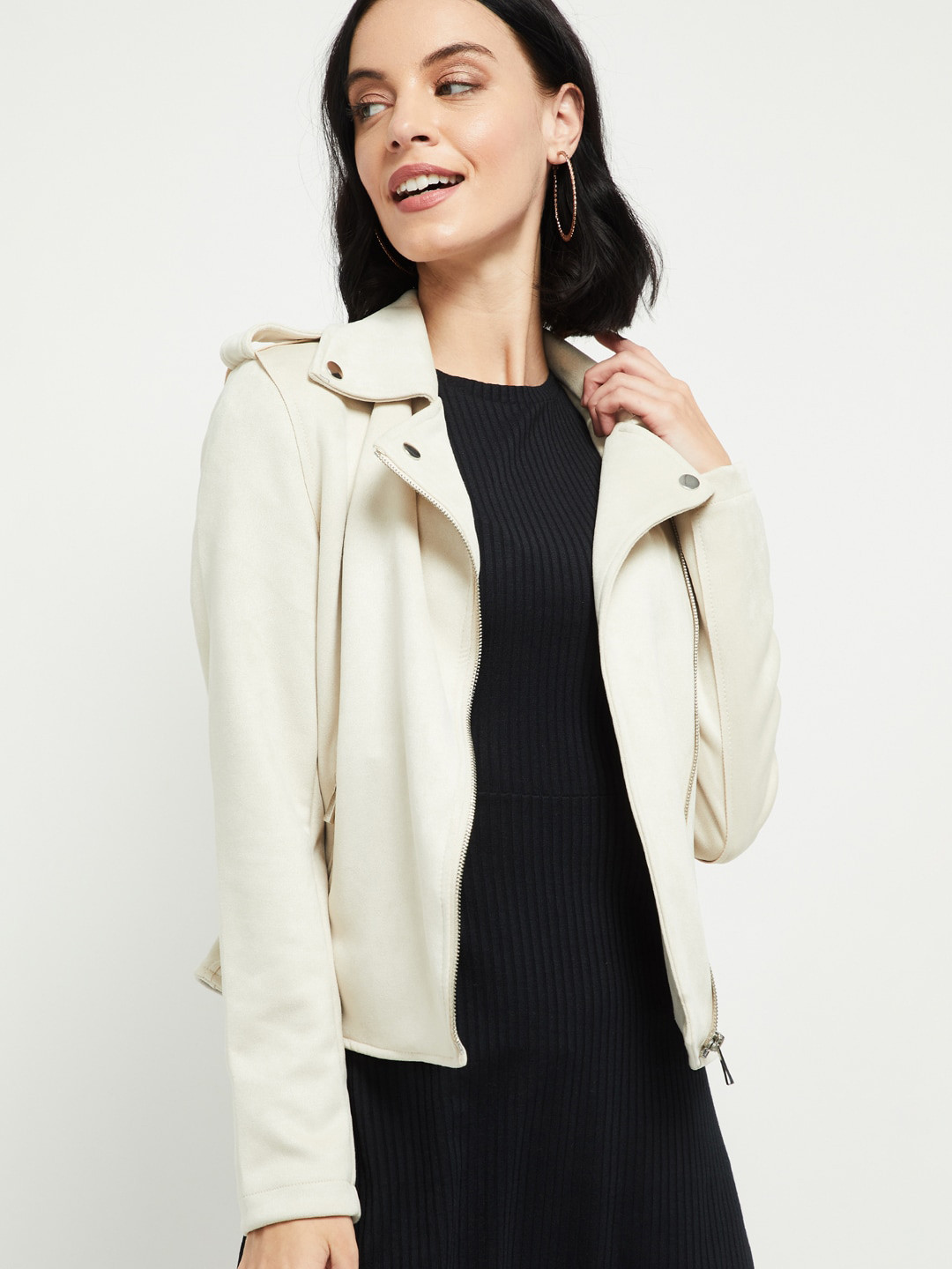 Buy Max Women Beige Solid Lightweight Tailored Jacket - Jackets for ...
