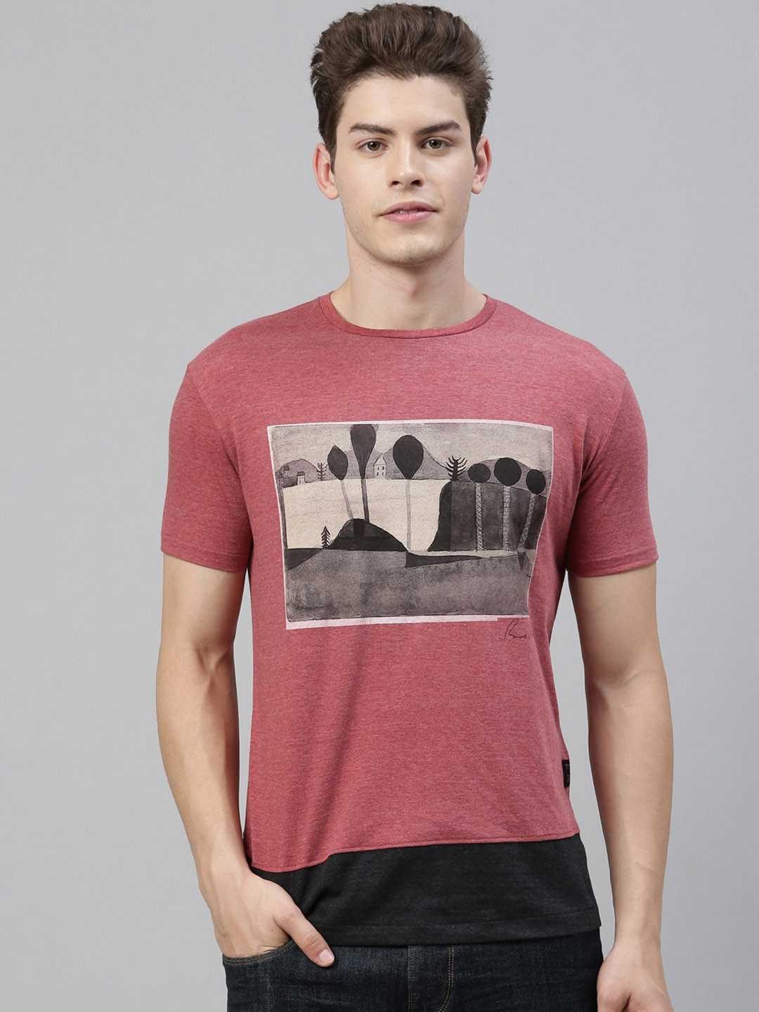 Buy RARE RABBIT Men Red & Black Printed Round Neck T Shirt - Tshirts ...