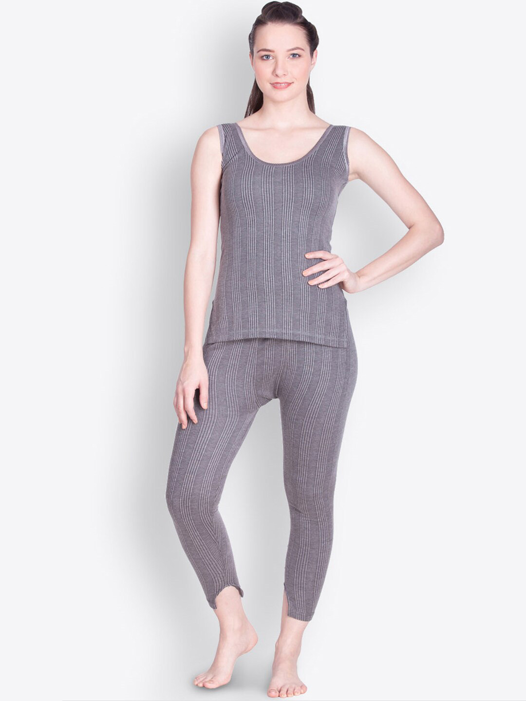 Buy Lux Inferno Women Grey Striped Thermal Set - Thermal Set for Women ...