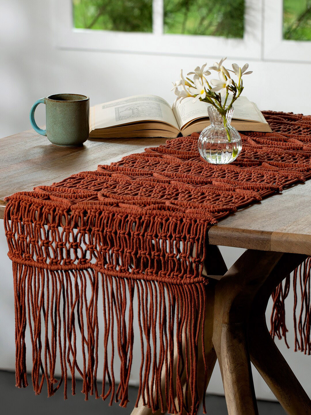 Buy Ellementry Red Macrame Cotton Table Runner - Runners for Unisex ...