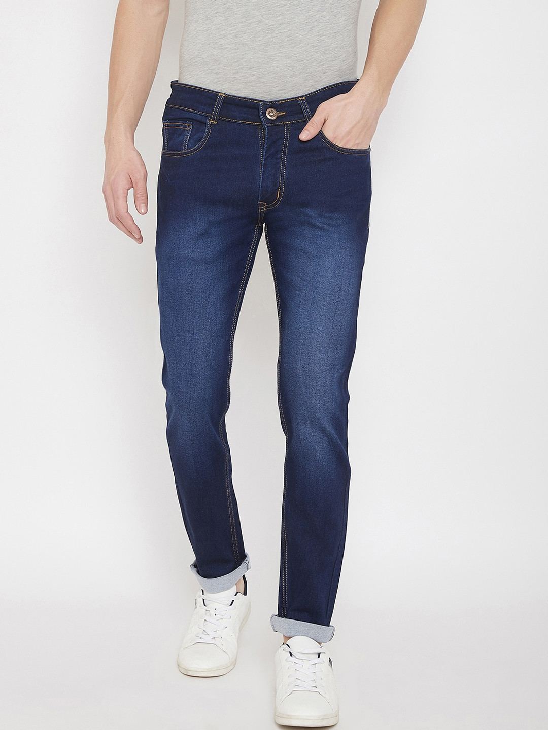 Buy Purple Feather Men Navy Blue Slim Fit Mid Rise Clean Look Jeans ...