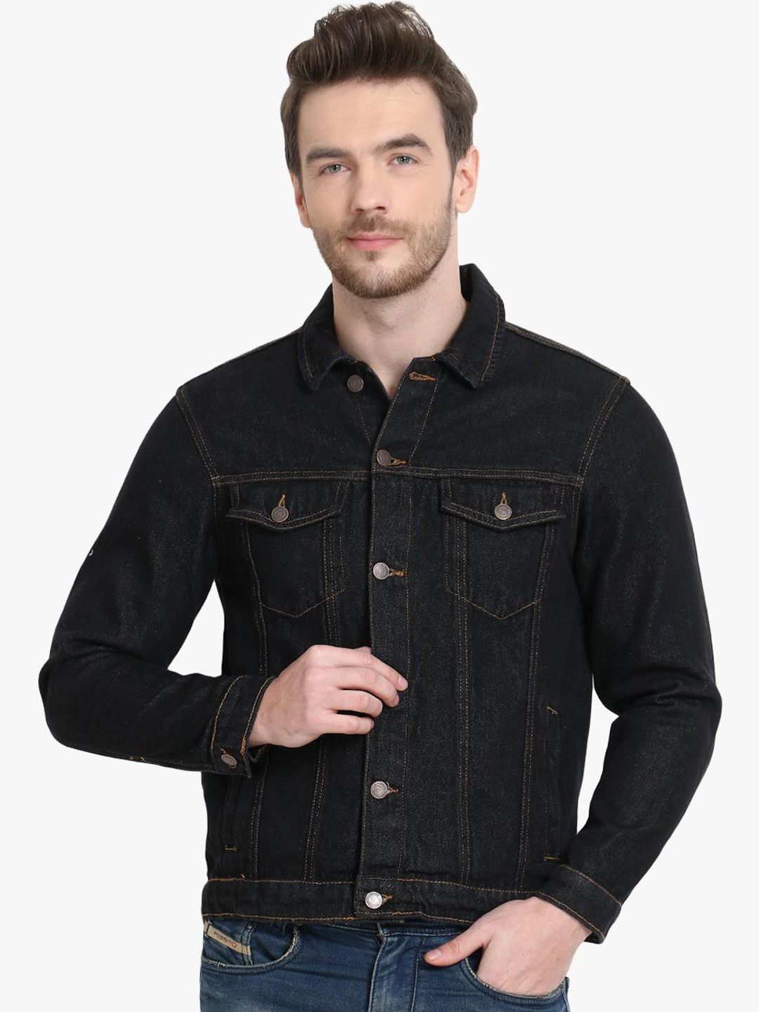 Buy Kotty Men Black Solid Denim Jacket - Jackets for Men 13271056 | Myntra