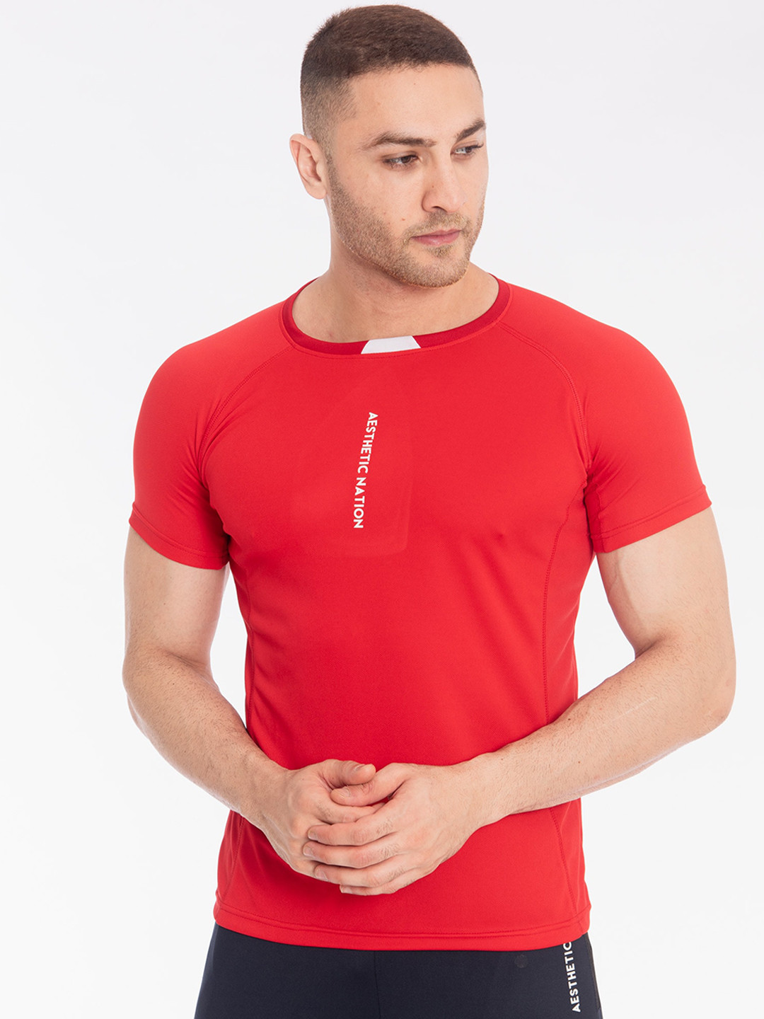 Buy AESTHETIC NATION Men Red Solid Round Neck T Shirt - Tshirts for Men ...