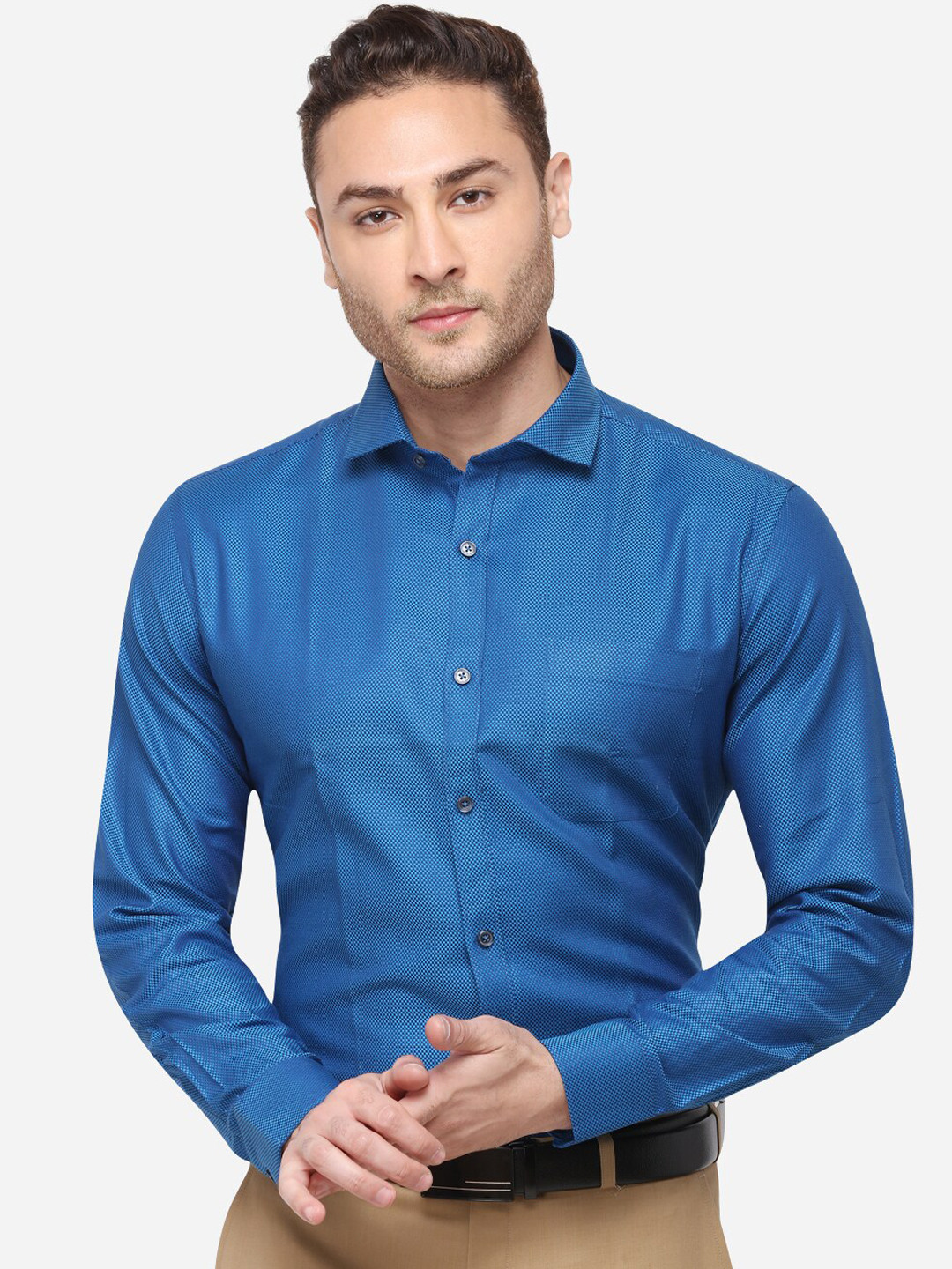Buy METAL Men Blue Slim Fit Solid Casual Shirt - Shirts for Men ...