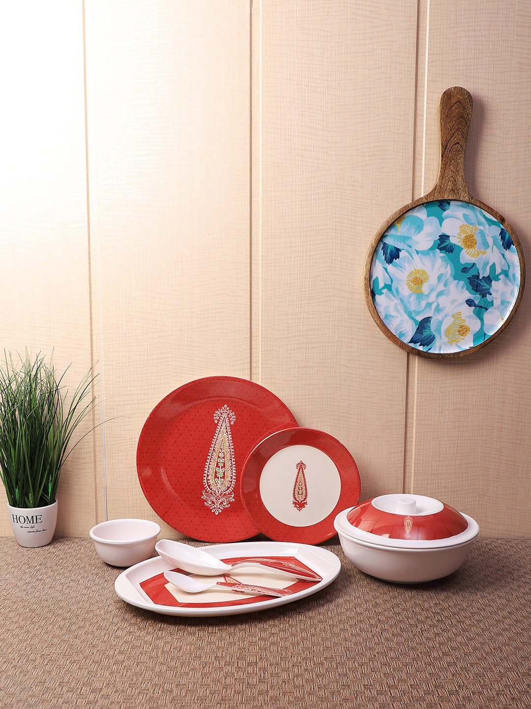 Buy CDI White & Red Ethnic Motifs Printed 40 Pcs Dinner Set ...