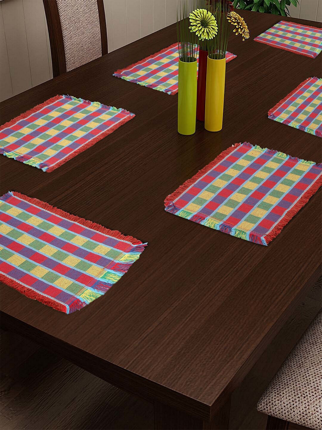 Buy KLOTTHE Set Of 6 Checked Table Mats - Table Placemats for Unisex ...