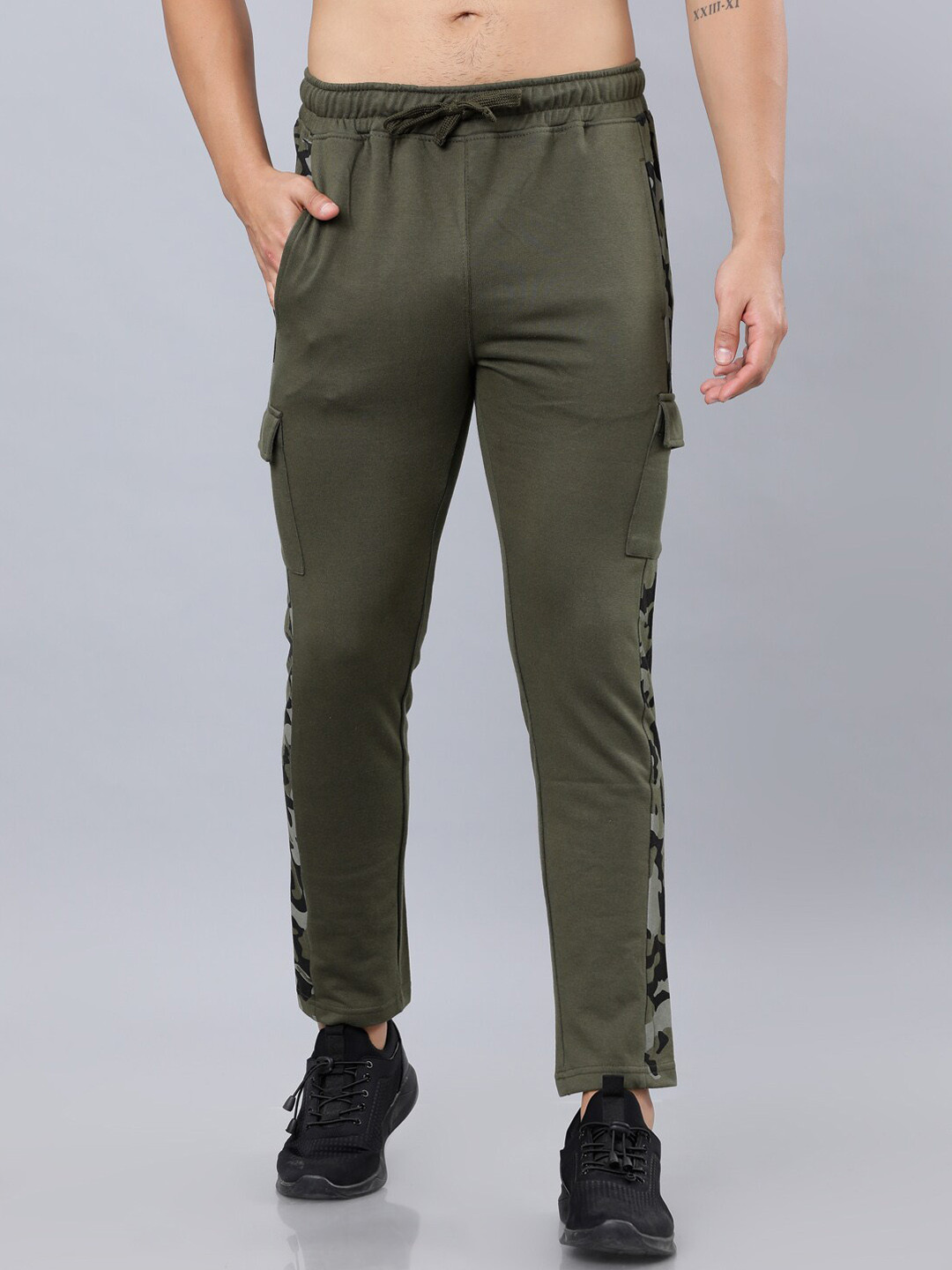 Buy HIGHLANDER Men Olive Green & Black Solid Slim Fit Track Pants ...