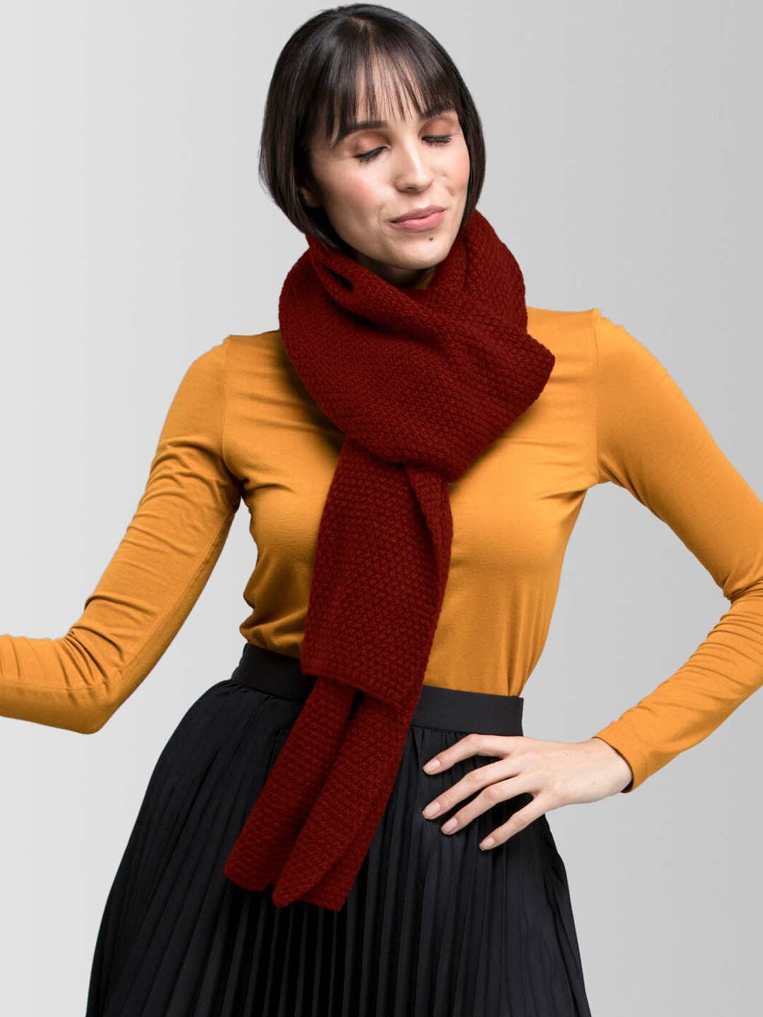 Buy FableStreet Women Maroon Textured Muffler - Mufflers for Women ...