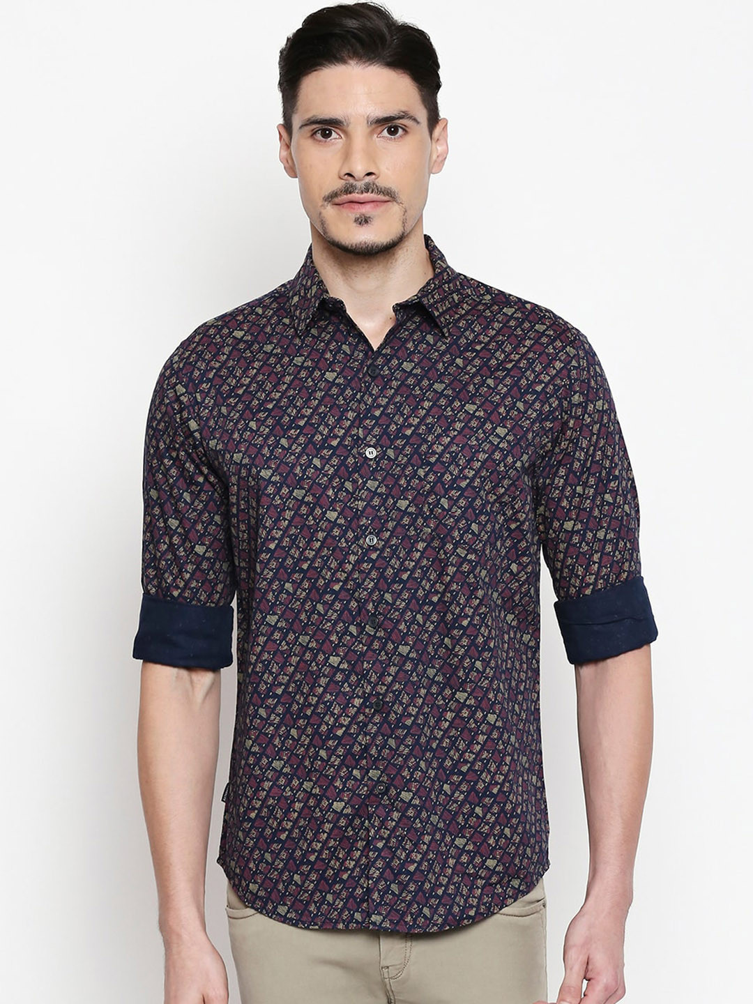 Buy Mufti Men Red Slim Fit Printed Casual Shirt - Shirts for Men ...