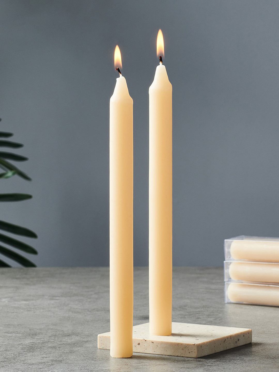 Buy Pure Home And Living Set Of 4 Beige Solid Taper Candles - Candles ...