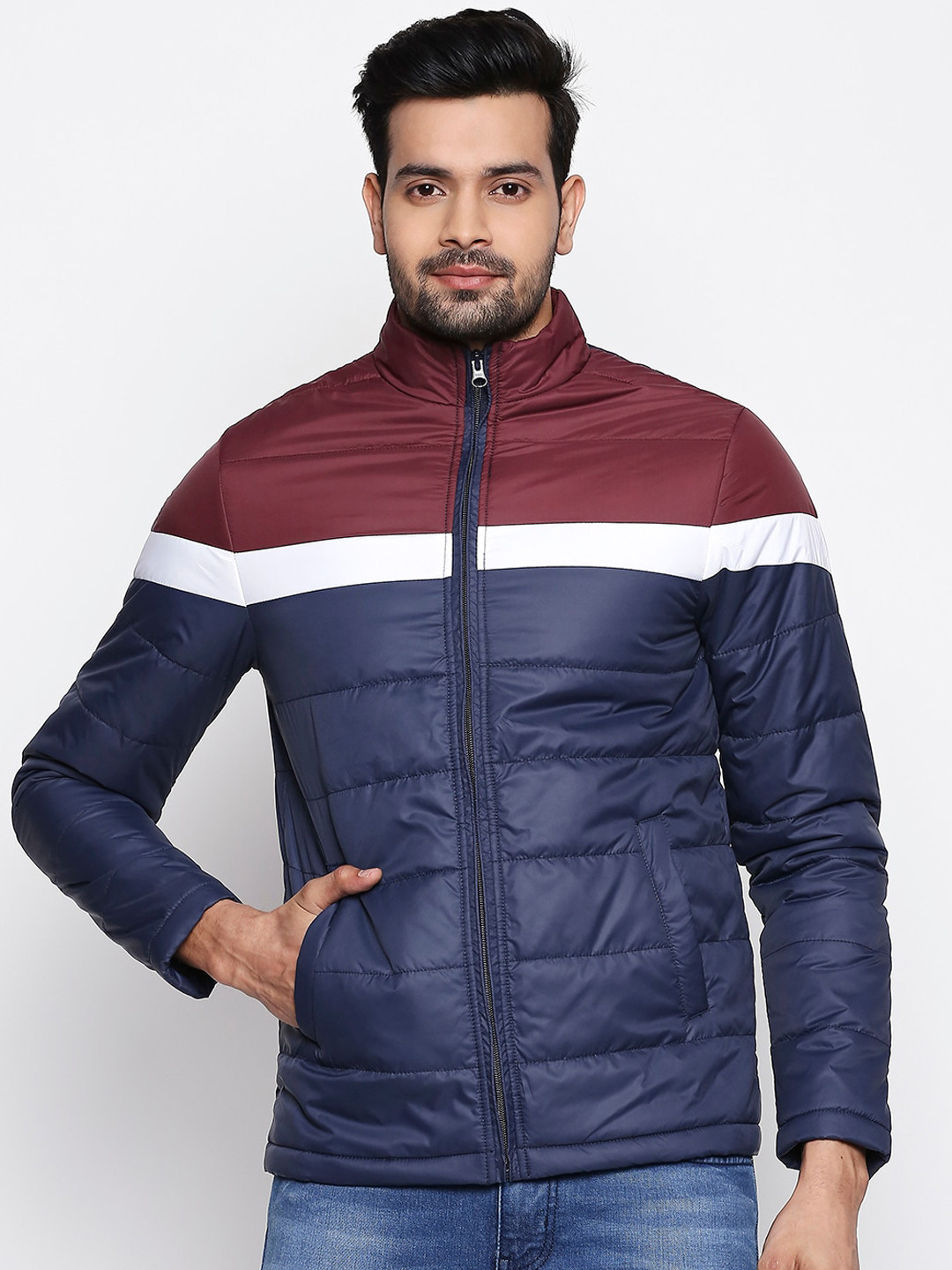 Buy People Men Blue Striped Padded Jacket - Jackets for Men 13302600 ...