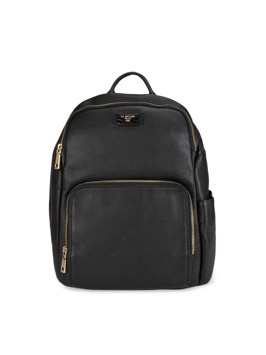 Buy Da Milano Unisex Black Solid Leather Small Backpack - Backpacks for ...