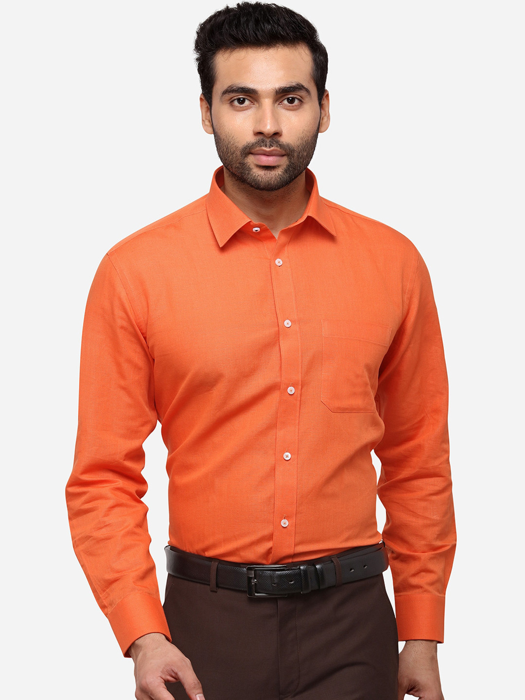 Buy Greenfibre Men Orange Regular Fit Solid Formal Shirt - Shirts for ...