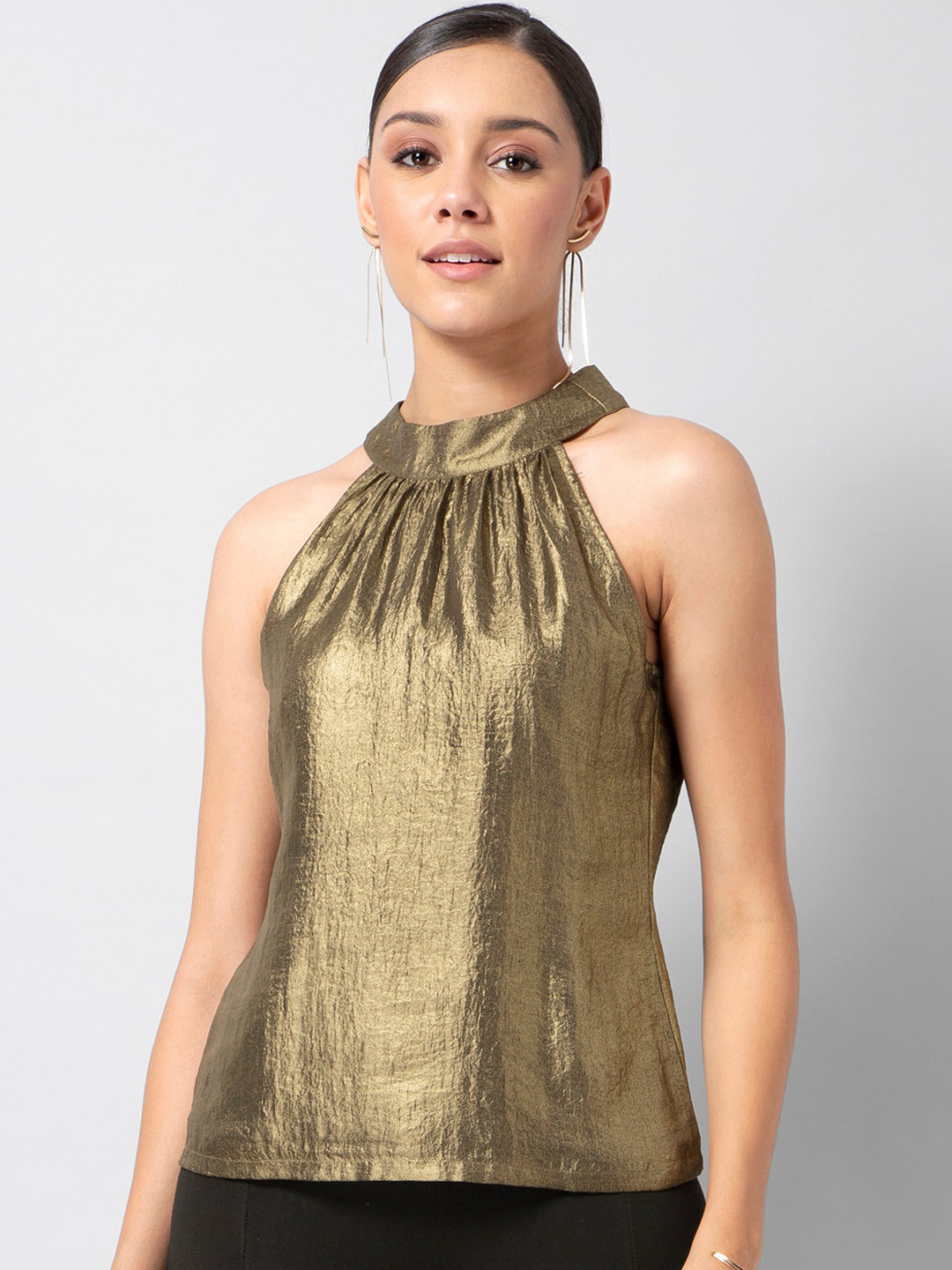 Buy FabAlley Women Gold Toned Solid Top - Tops for Women 13324346 | Myntra