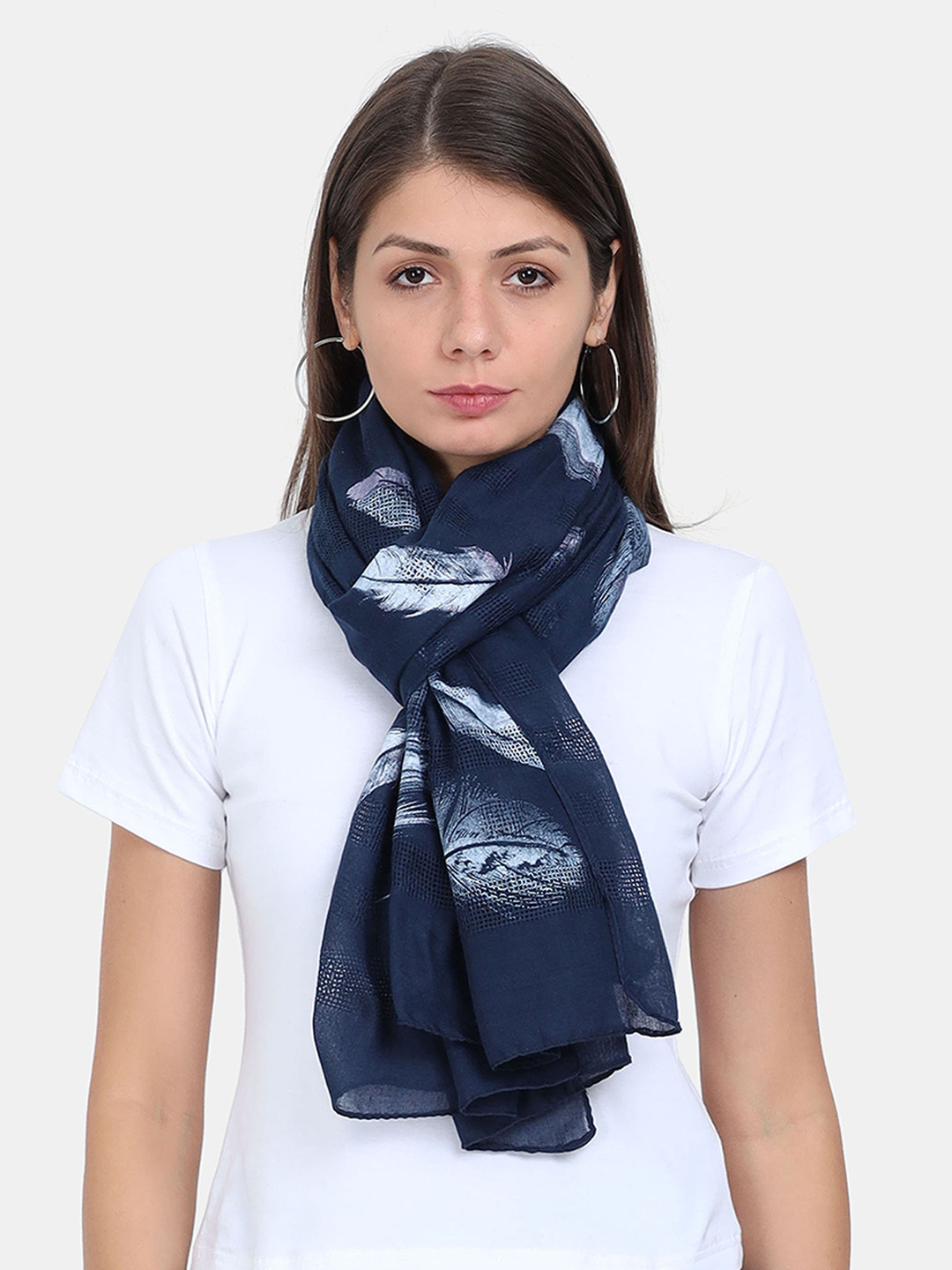 Buy FabSeasons Women Navy Blue & Blue Printed Scarf - Scarves for Women ...