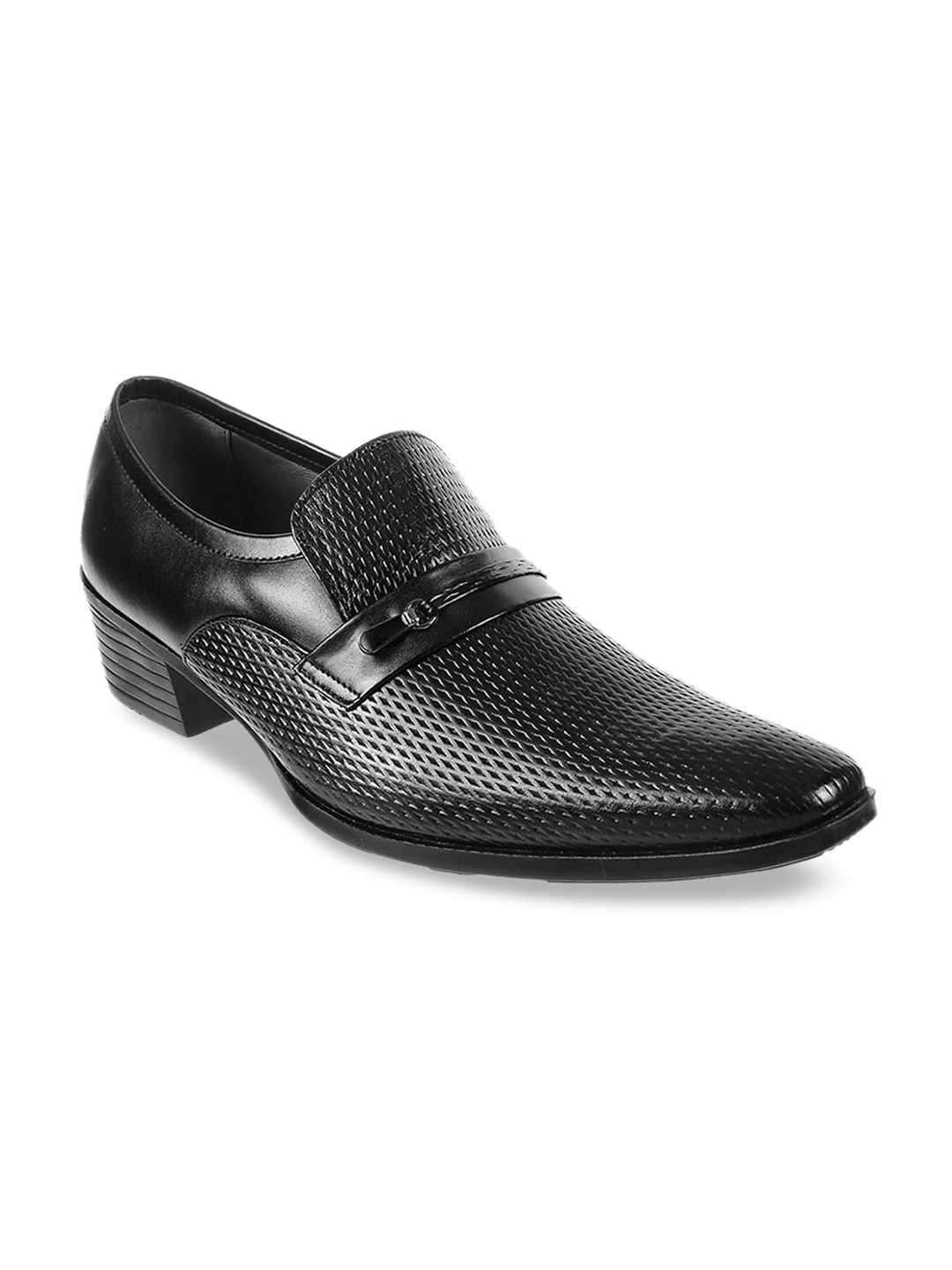 Buy Mochi Men Black Textured Leather Formal Slip Ons - Formal Shoes for ...