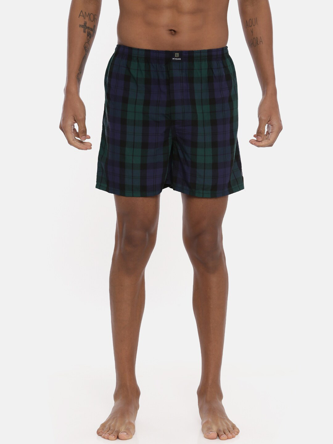 Buy IMYOUNG Men Green & Black Checked Pure Cotton Boxers IMYBXRPK125A ...