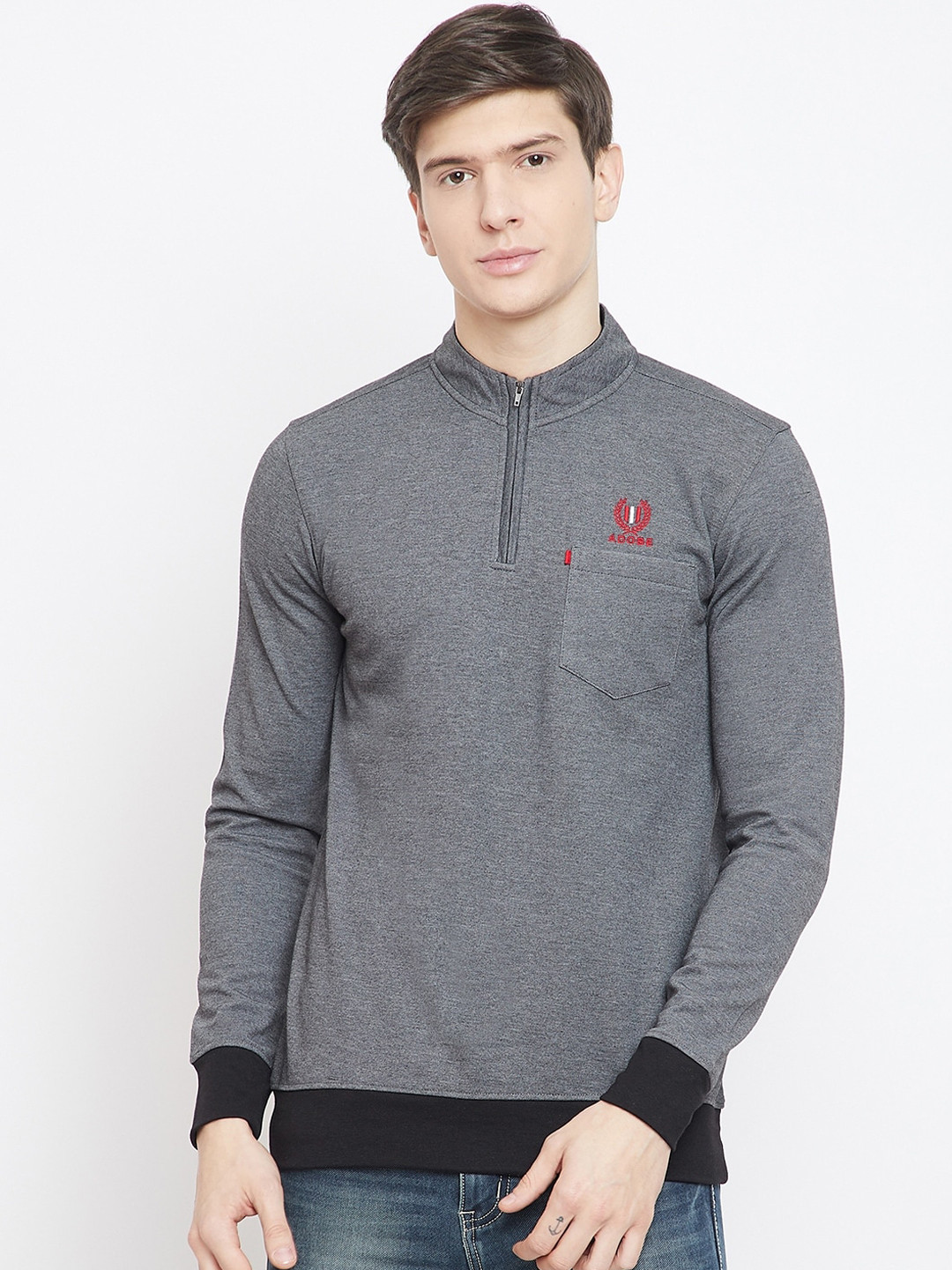 Buy Adobe Men Grey Solid Sweatshirt - Sweatshirts for Men 13154404 | Myntra