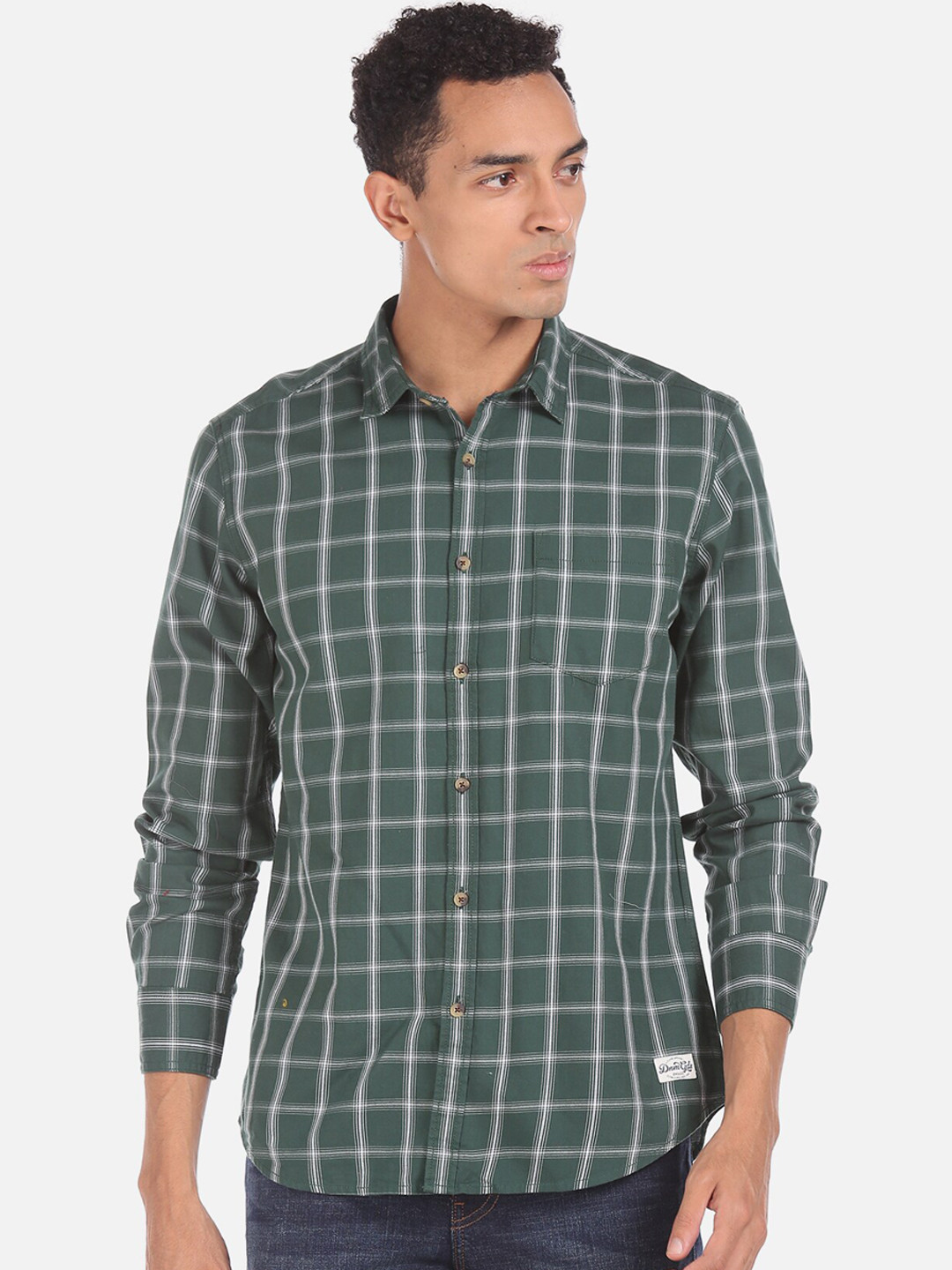 Buy Flying Machine Men Green Regular Fit Checked Casual Shirt - Shirts ...