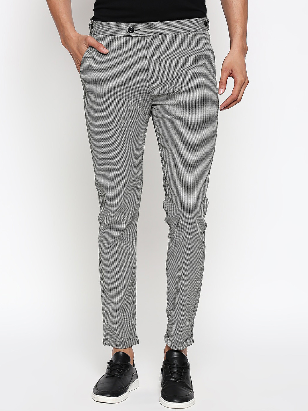 Buy People Men Grey Slim Fit Printed Regular Trousers - Trousers for ...
