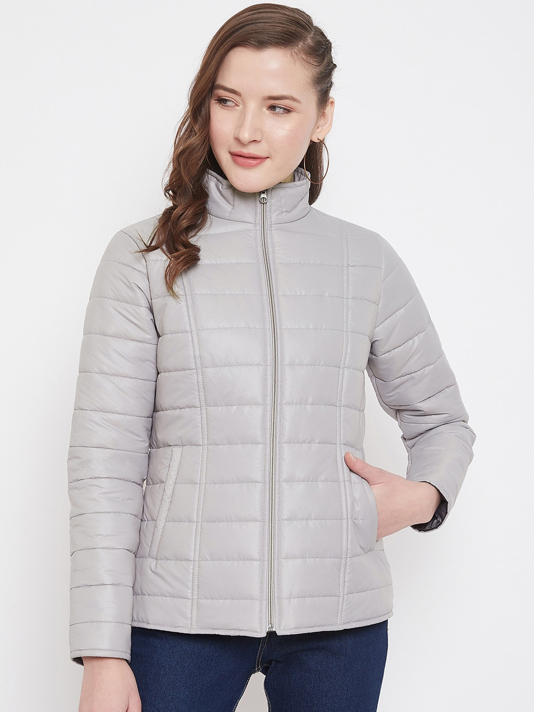 Buy PURYS Women Grey Solid Padded Jacket - Jackets for Women 13157984 ...