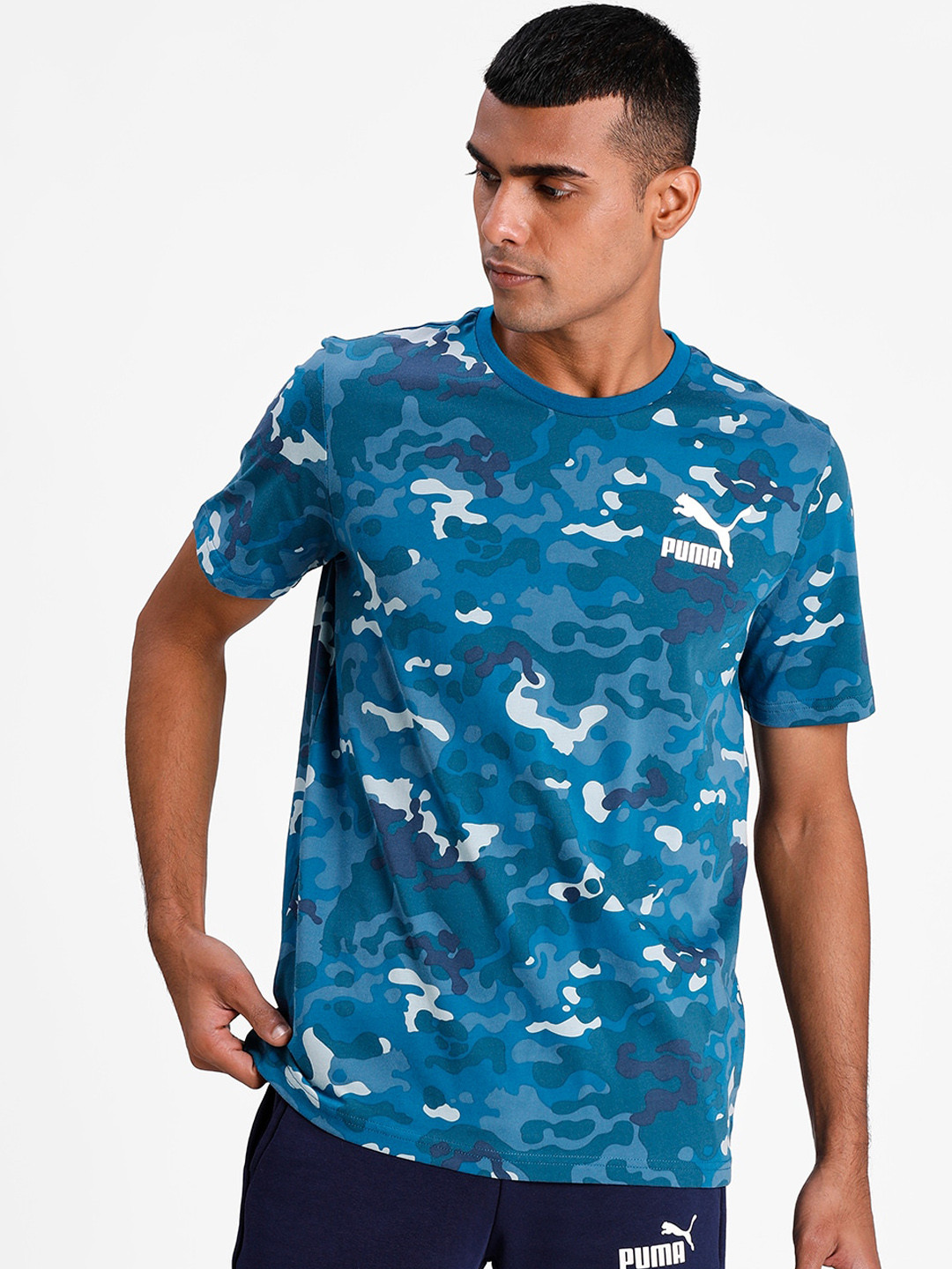 Buy Puma Men Blue Printed Classics Graphics AOP Tee - Tshirts for Men ...