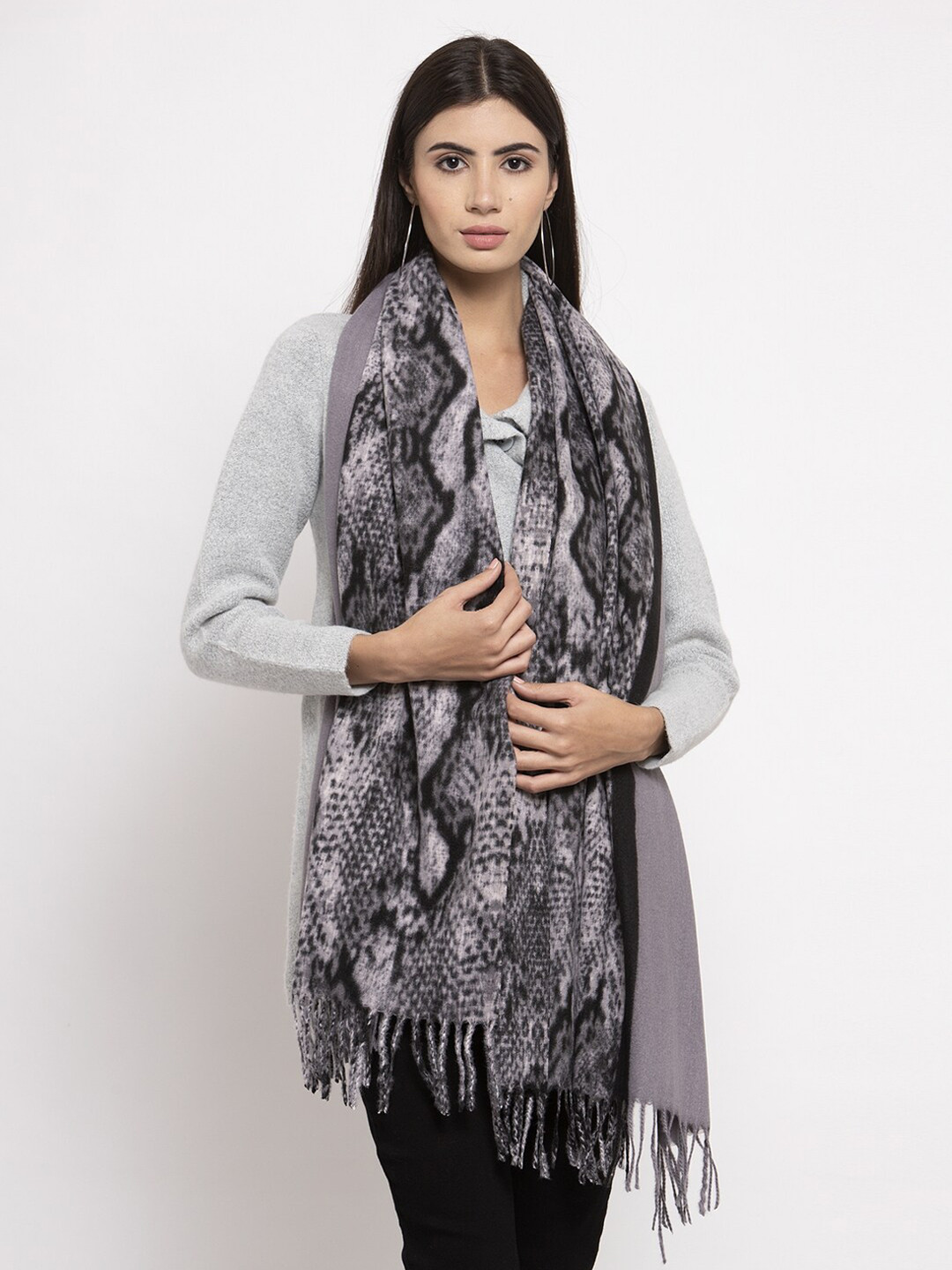 Buy Global Republic Women Grey & Black Printed Stole - Stoles for Women ...