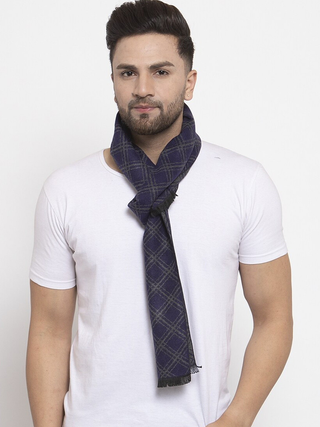 Buy Calvadoss Men Navy Blue & Grey Checked Premium Muffler - Mufflers ...