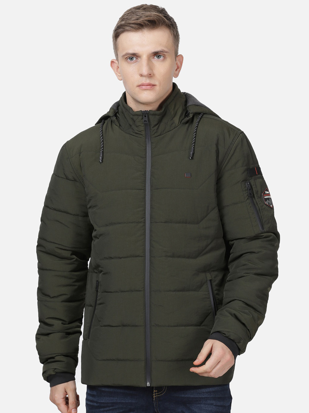Buy T Base Men Olive Green Solid Lightweight Padded Jacket - Jackets ...