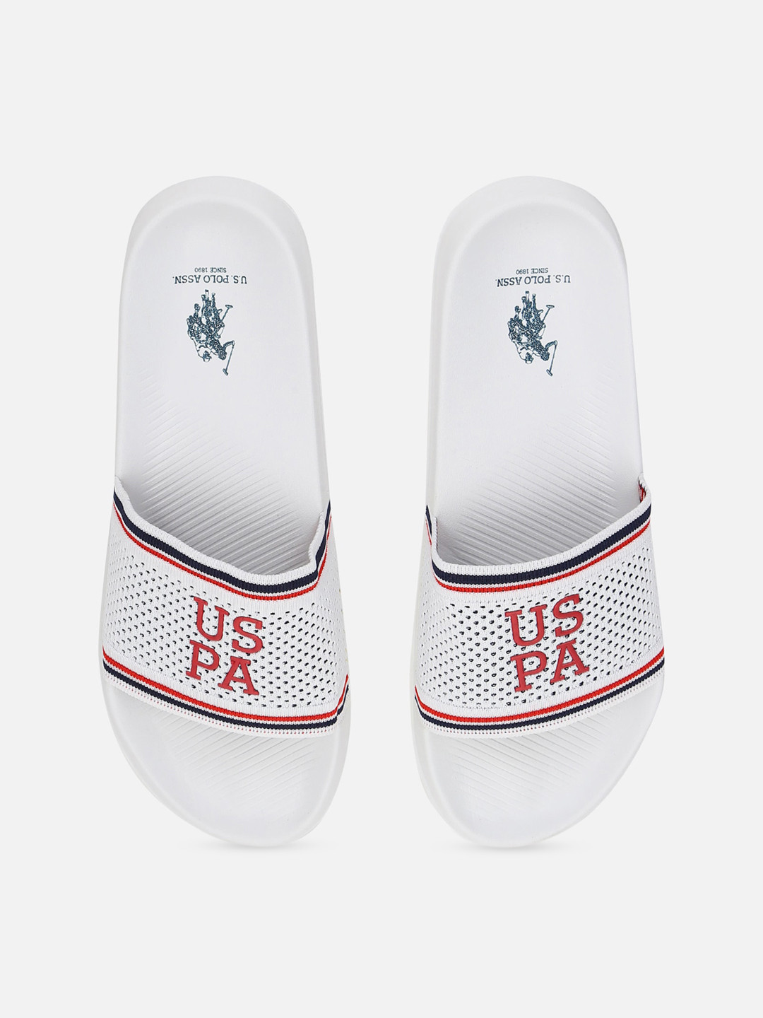 Buy U.S. Polo Assn. Men White & Red Printed Sliders - Flip Flops for ...