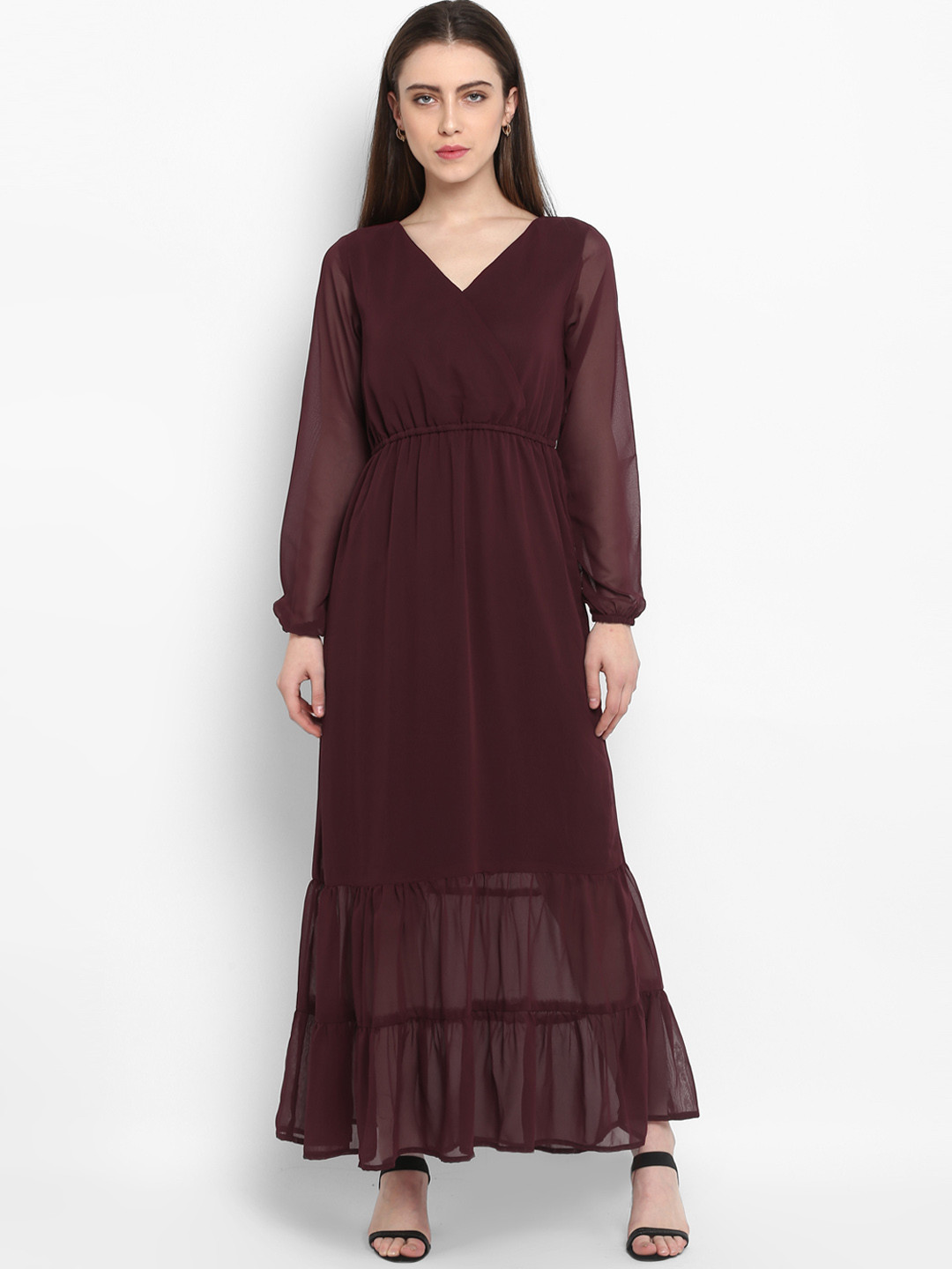 Buy Color Cocktail Women Maroon Solid Wrap Maxi Dress - Dresses for ...