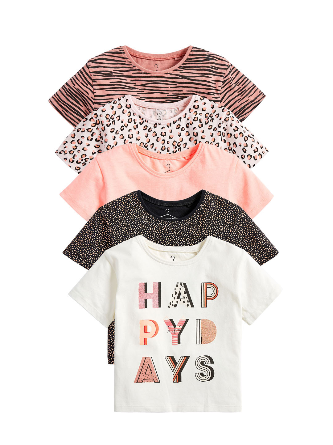 Buy Next Girls Pack Of 5 Solid Round Neck Pure Cotton T Shirt - Tshirts ...