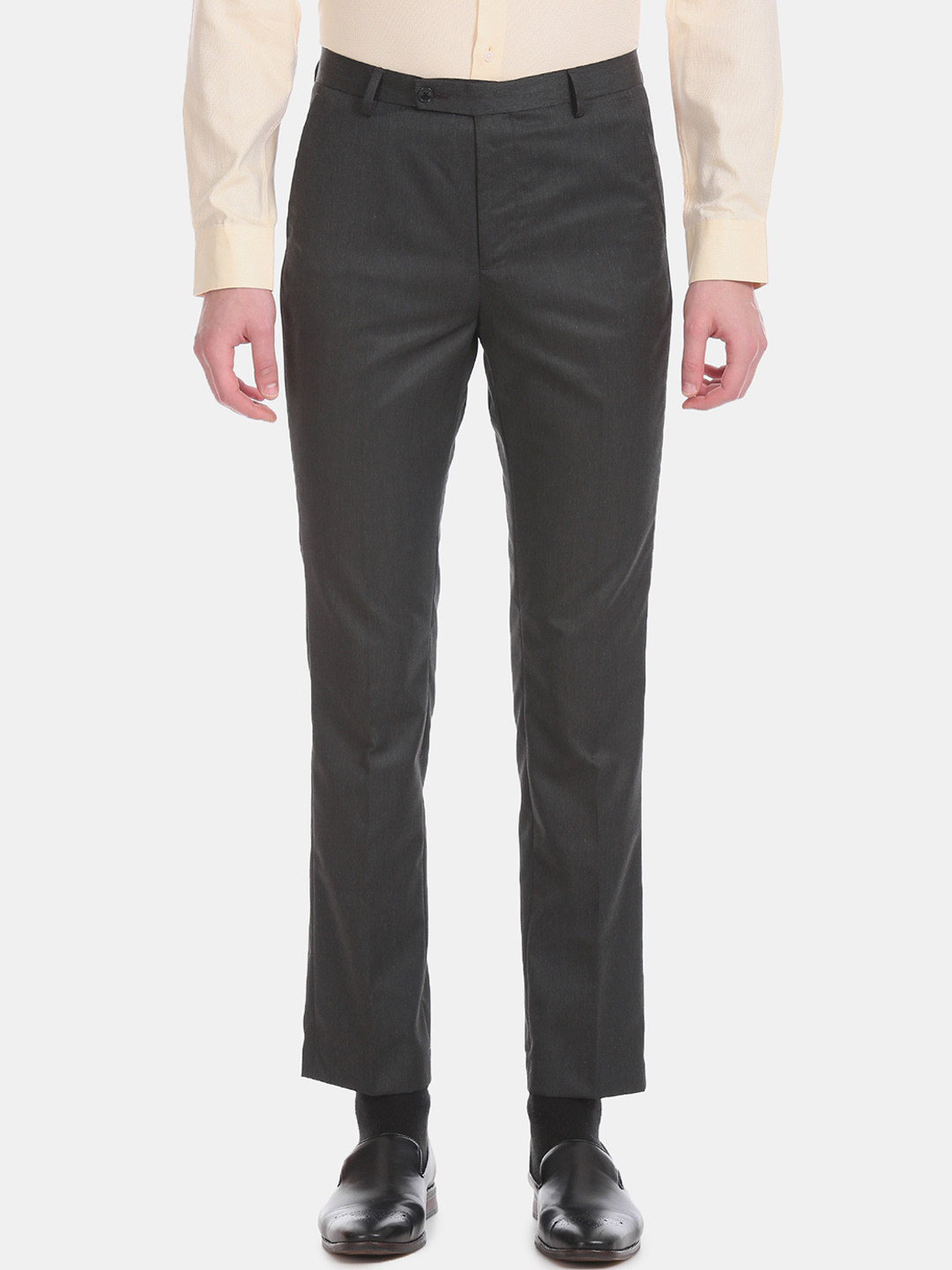 Buy Arrow Men Grey Tapered Fit Solid Regular Trousers - Trousers for ...