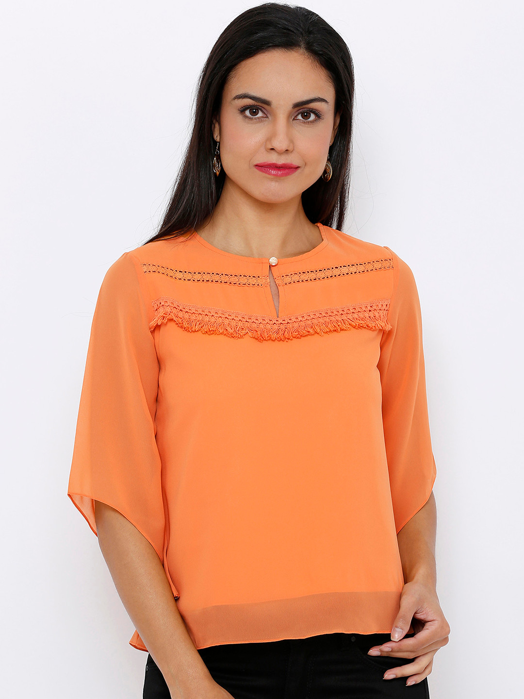 Buy Soie Women Orange Self Design A Line Top - Tops for Women 11515482 ...