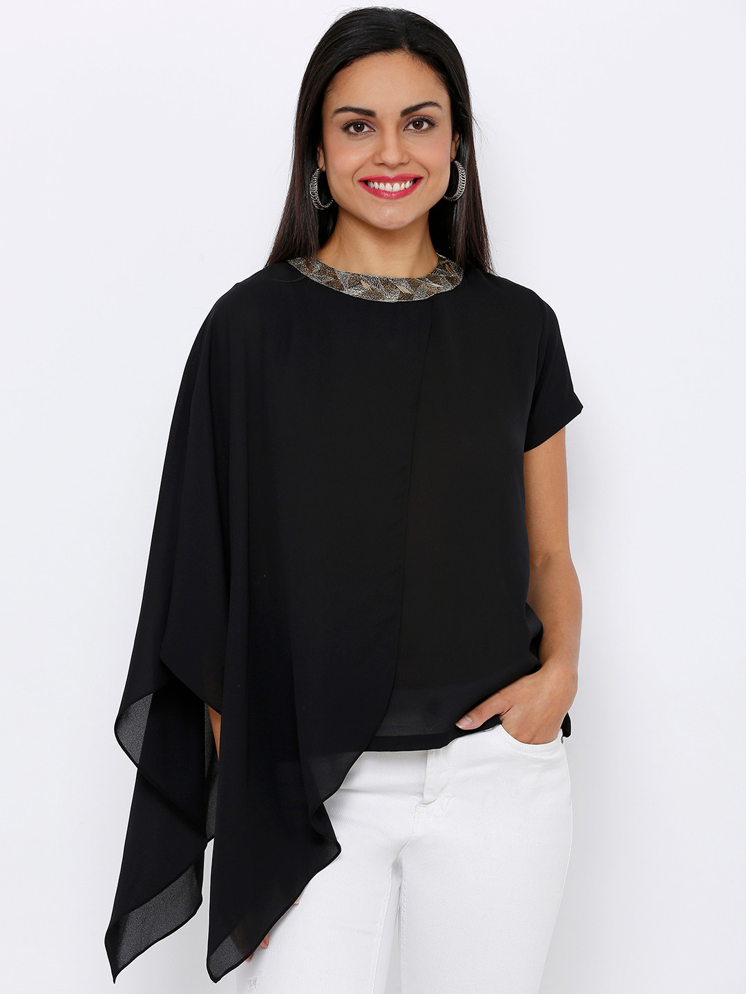 Buy Soie Women Black Solid Cape Top - Tops for Women 11515614 | Myntra
