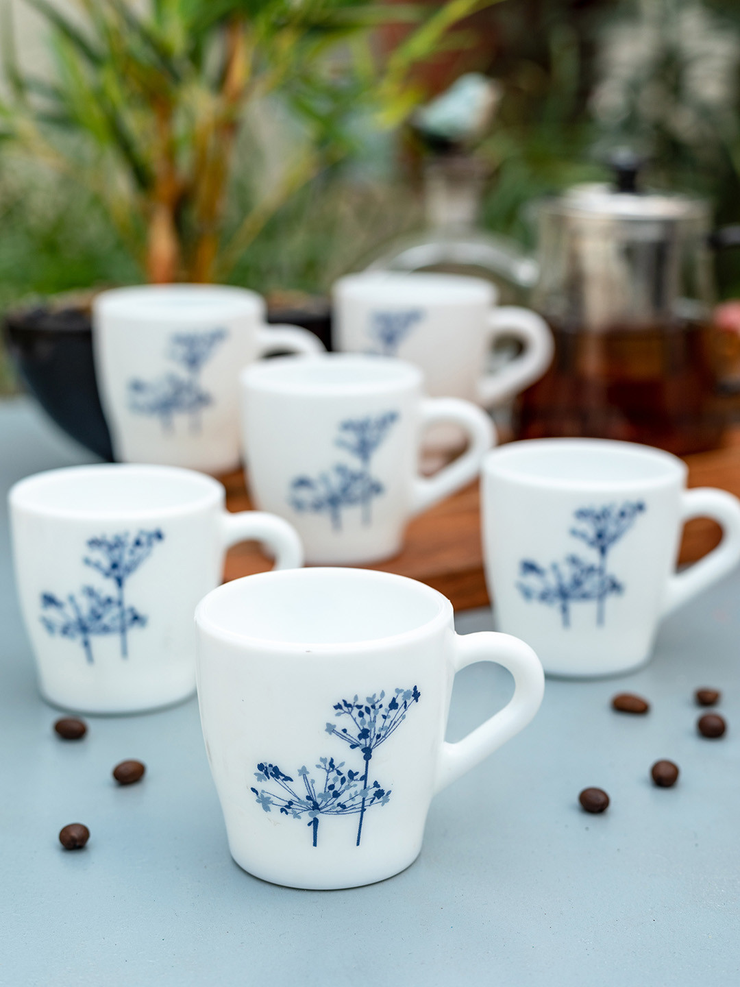 Buy Laopala Set Of 6 White Printed Opalware Tea Coffee Mugs - Cups And ...