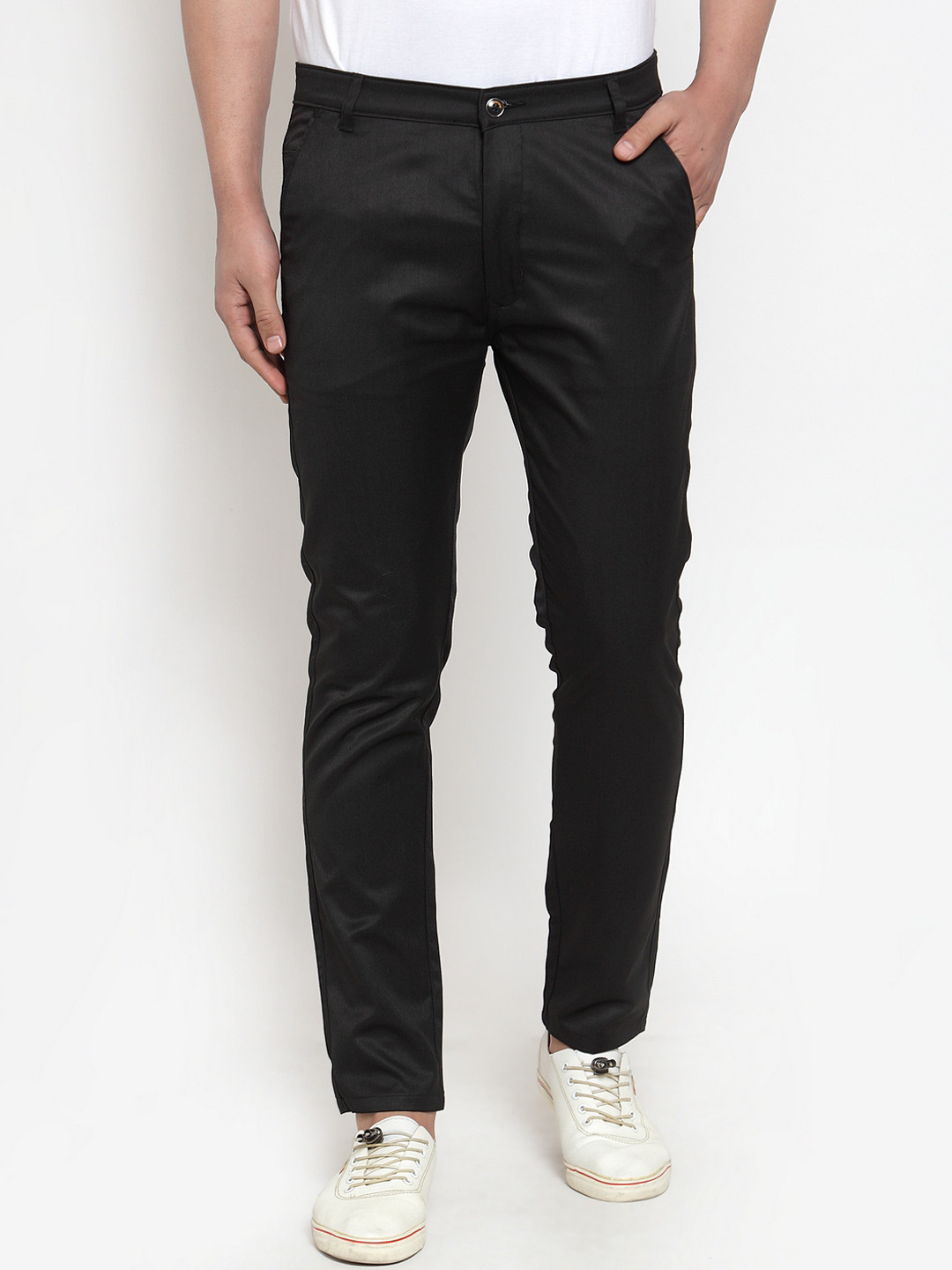 Buy JAINISH Men Black Smart Slim Fit Solid Regular Trousers - Trousers ...
