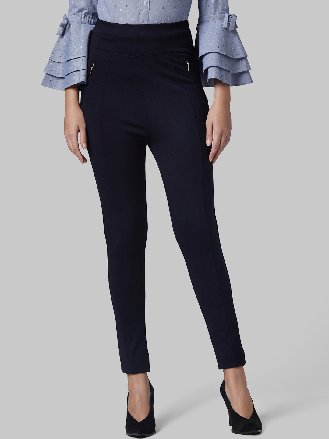 Buy Park Avenue Woman Women Navy Blue Regular Fit Solid Cigarette ...