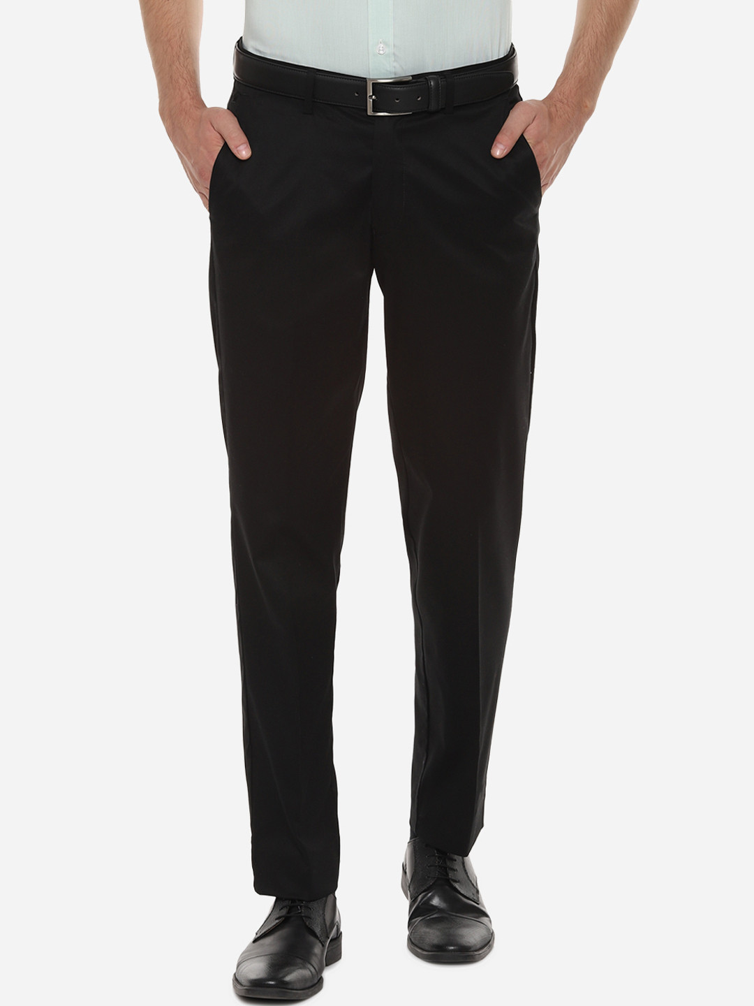 Buy Louis Philippe Permapress Men Black Slim Fit Solid Formal Trousers ...