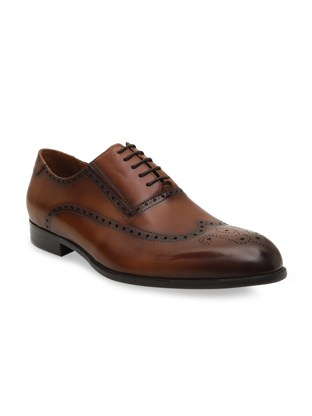 Buy ROSSO BRUNELLO Men Tan Brown Textured Leather Formal Brogues ...